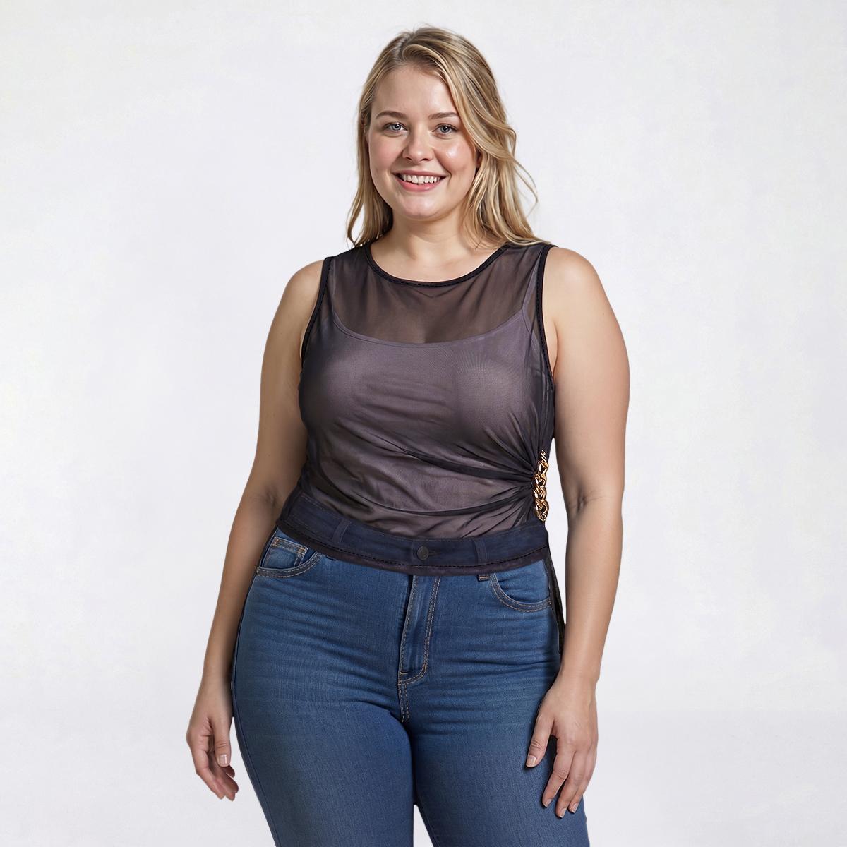 Click here for Juniors Plus Eye Candy Sleeveless Top with Side Ch... prices